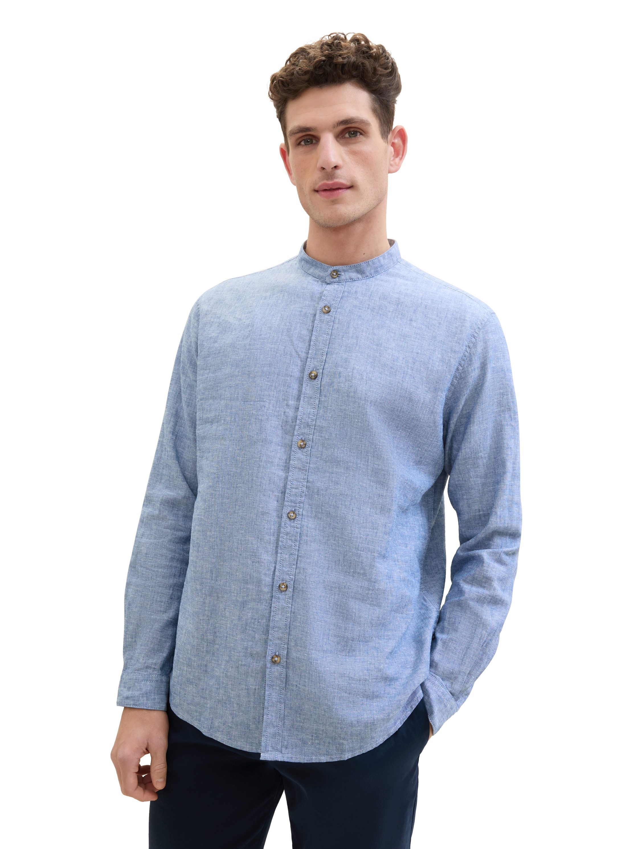 Tom Tailor Langarmhemd Mit Blauem Detail Am Kragen Langärmlig Mit